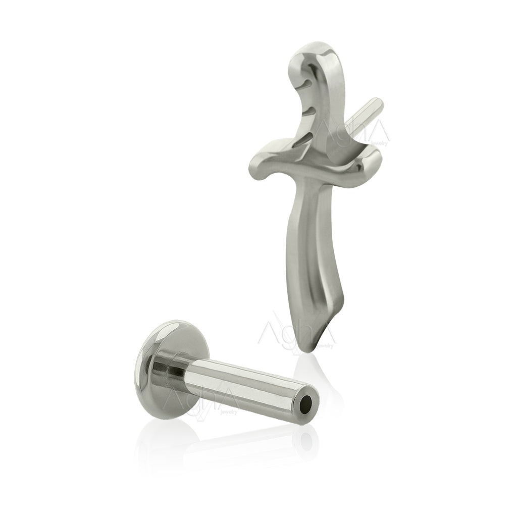 20g Implant Grade Titanium Threadless Labret with Scimitar Sword (Top – Agha Jewelry
