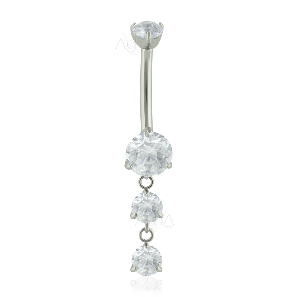 14g Implant Grade Titanium Internally threaded Navel curved Dangle Tri ...