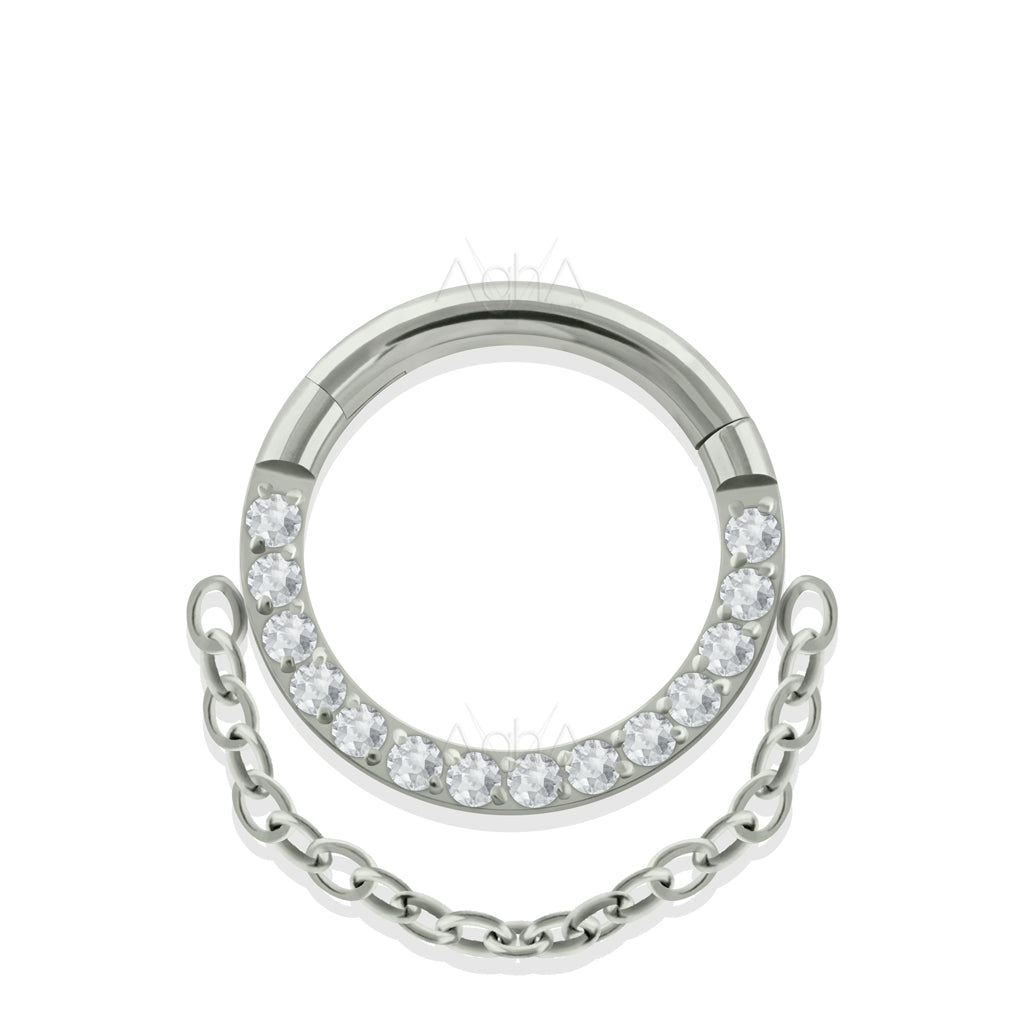 16g Implant Grade Titanium Hinged Hoop with Chain Front FACING Cubic Z ...