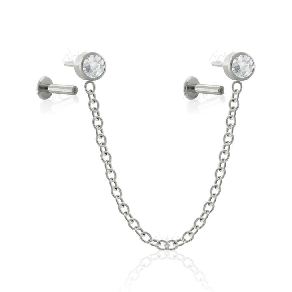 18g Implant Grade Titanium Threadless Labret with Chain Double Flat Be ...