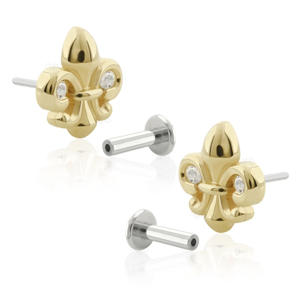 14k Solid Yellow Gold End with Threadless Titanium Backing, 20g 18g 16 ...