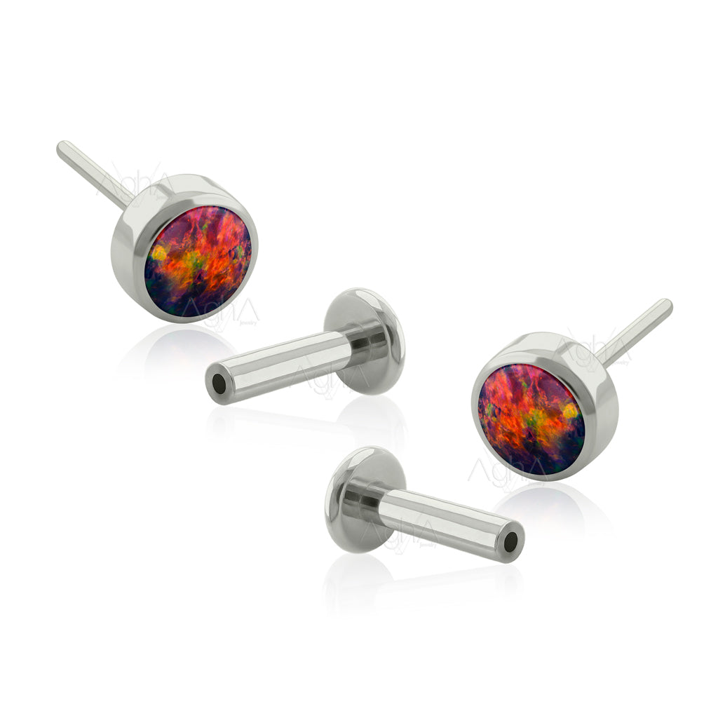 Pair, 20g Implant Grade Titanium Threadless Labret with Flat Bezel Set ...