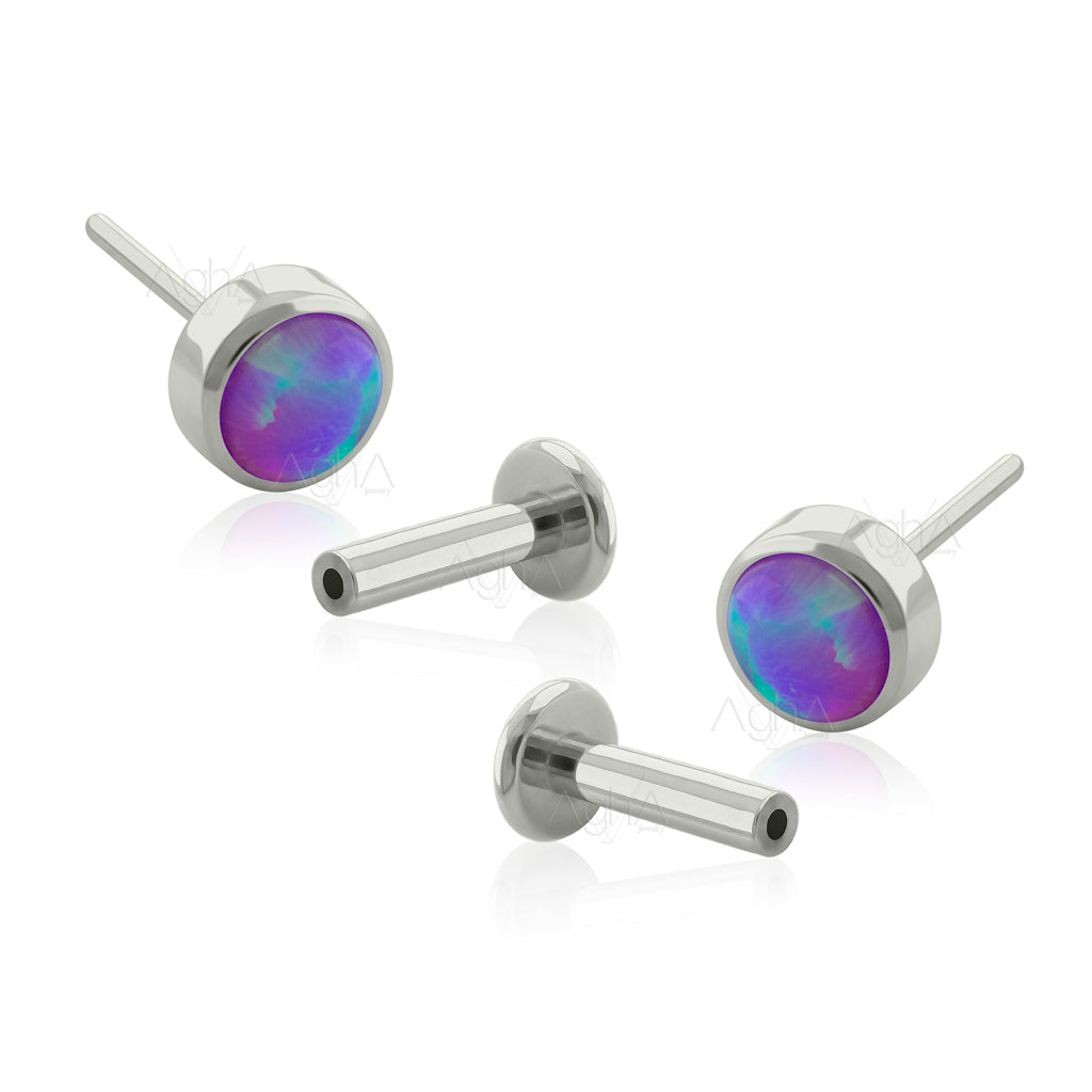 Pair, 20g Implant Grade Titanium Threadless Labret with Flat Bezel Set ...