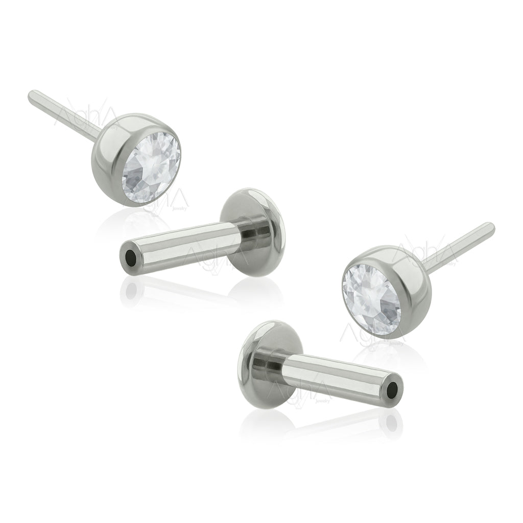 Pair, 18g Implant Grade Titanium Threadless Labret with Bezel Setting ...